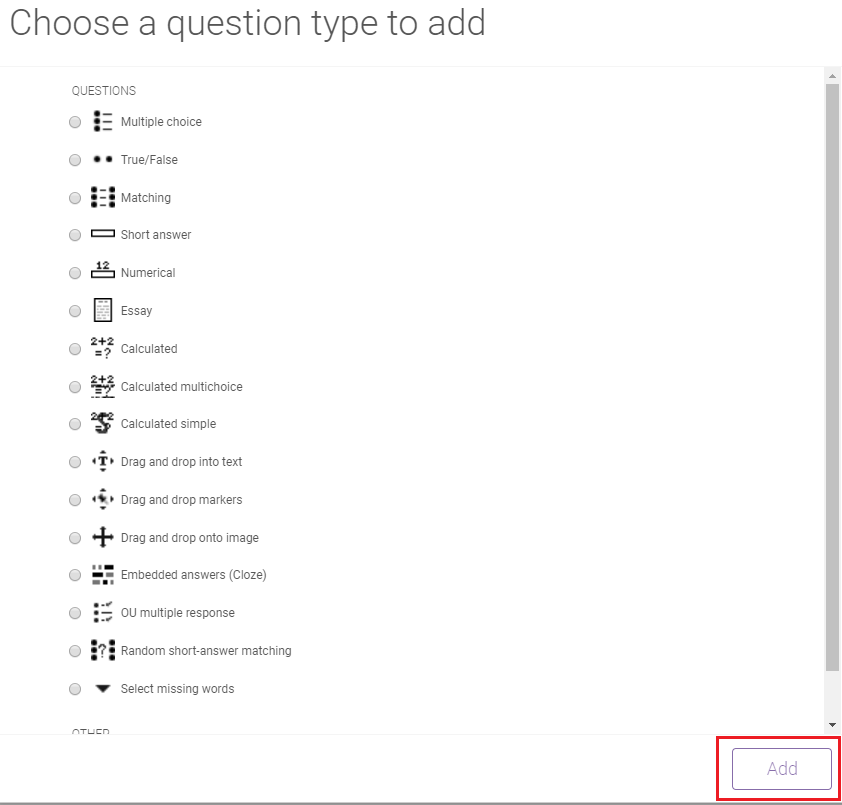 Moodle: Activities & Resources: Adding Quiz Questions to a Quiz - GROK Knowledge Base